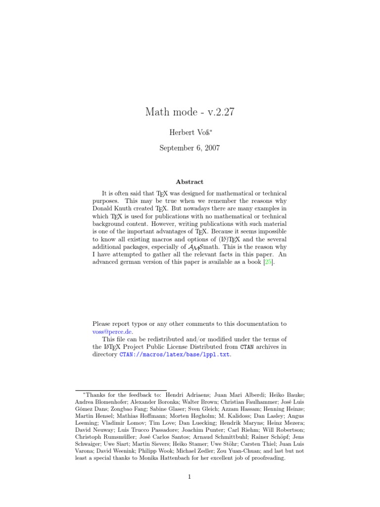 Standard LaTeX Math Mode | PDF | Matrix (Mathematics) | Notation