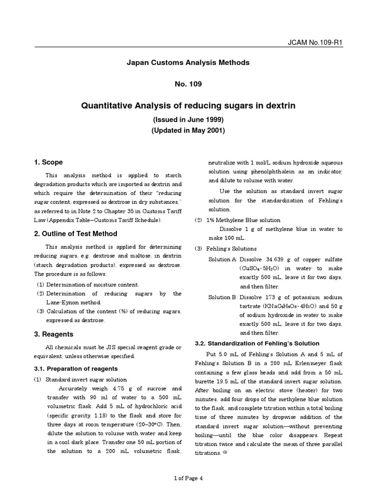 Lane-Eynon Method for Dextrose Analysis | PDF | Titration | Chemistry