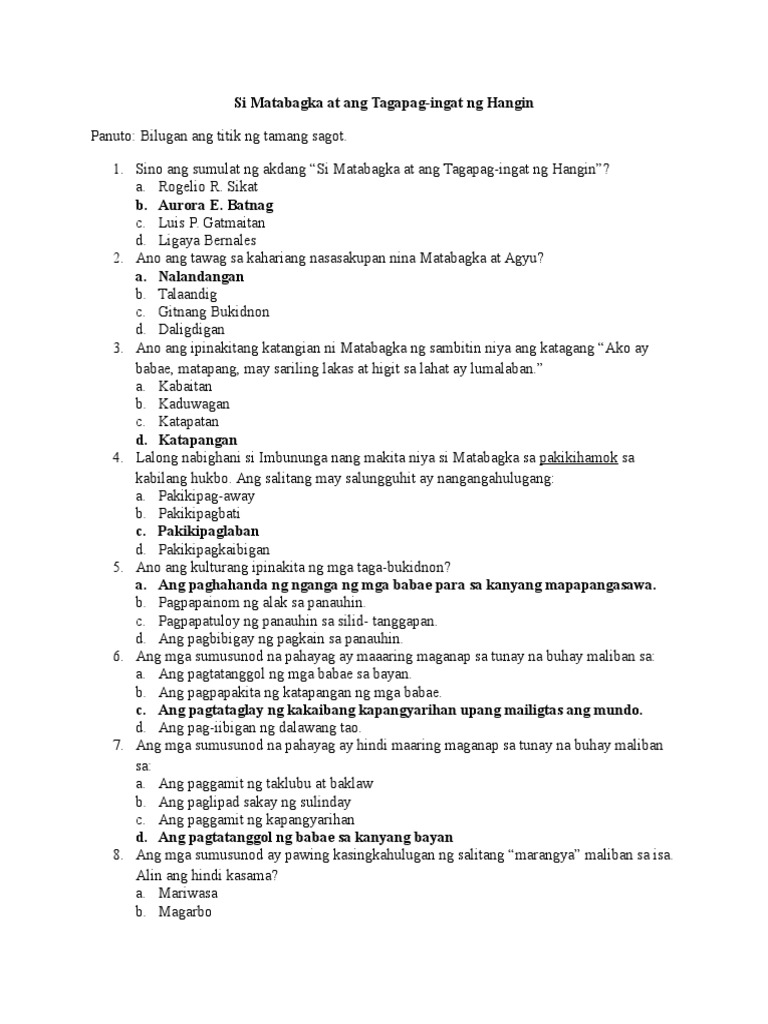 Si Matabagka at Ang Tagapag-Ingat NG Hangin (Dayapera) | PDF