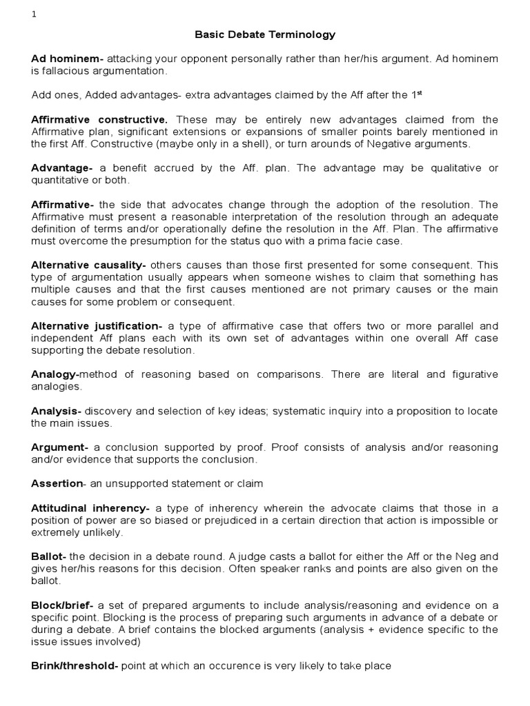 Essential Debate Terminology Guide | PDF | Argument | Evidence
