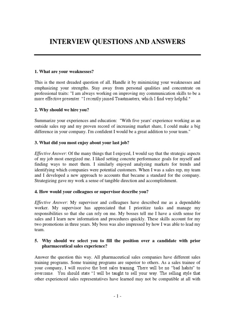 Interview Questions | PDF | Sales | Pharmaceutical Industry
