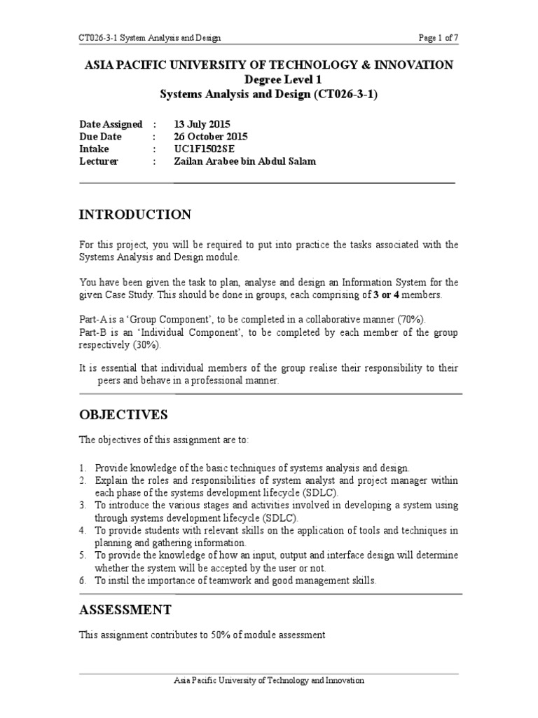 SAAD Assignment - July 2015 | PDF | Computing | Computing And Information Technology