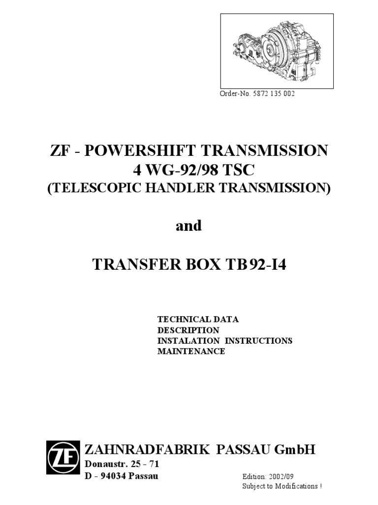 ZF - Powershift Trans - 4 WG-92-98 TSC | PDF | Transmission (Mechanics ...