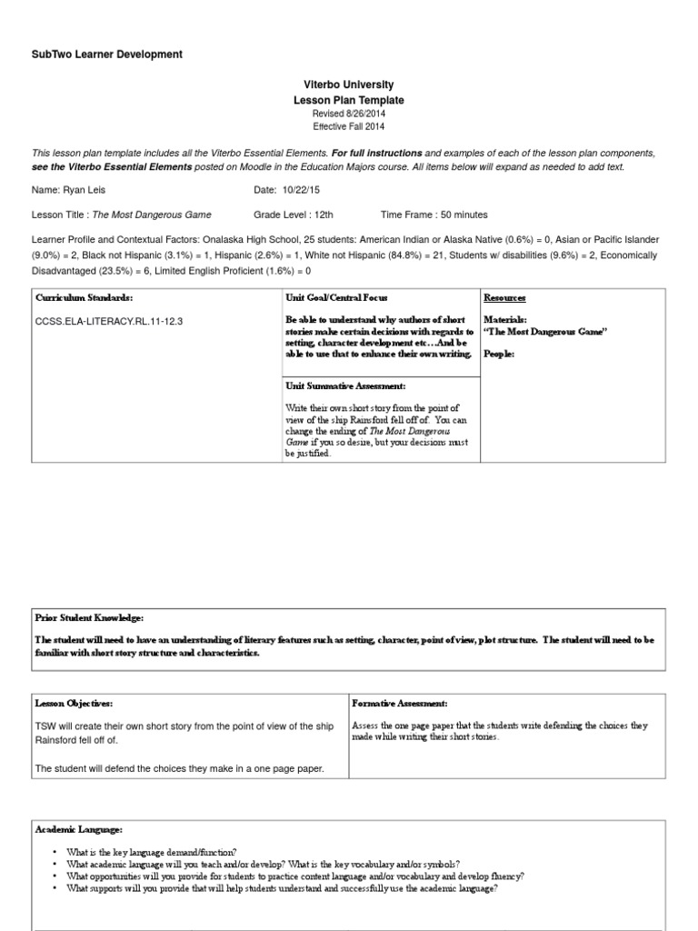 Teaching "The Most Dangerous Game" | PDF | Lesson Plan | Applied Psychology