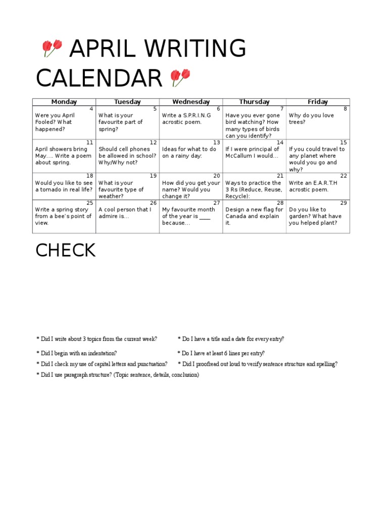April Writing Calendar | PDF | Poetry | Classics