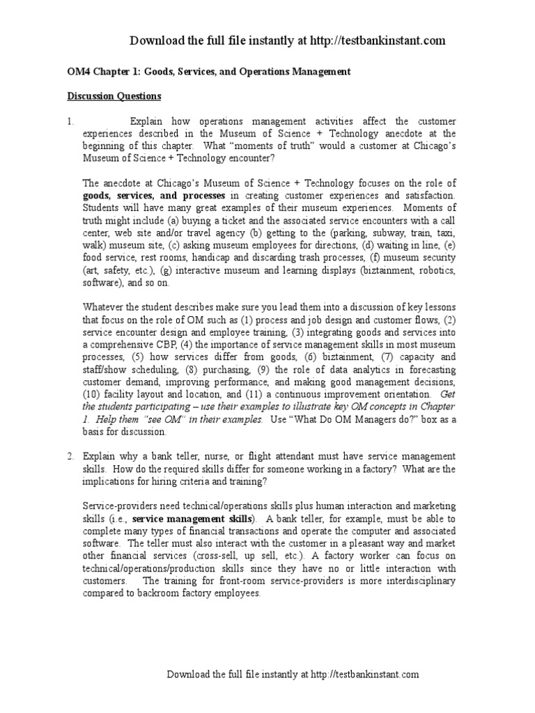 Solution Manual For OM 4 4th Edition by Collier | PDF | Operations ...