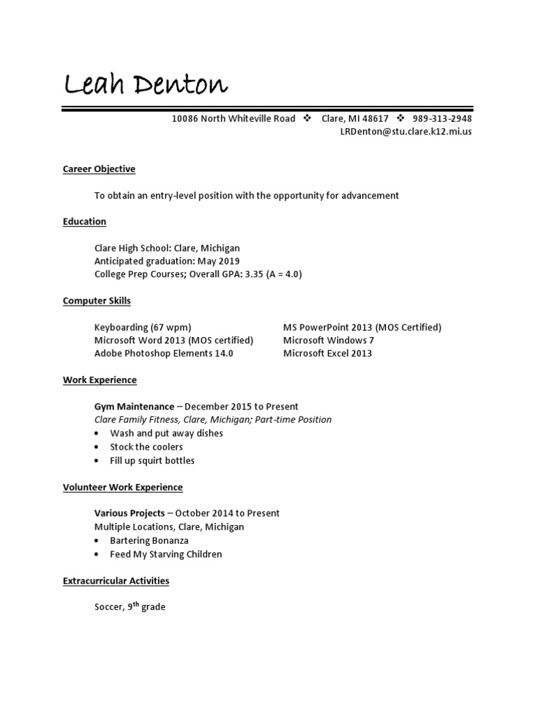 Leah Denton's Resume Overview | PDF | Business | Sports & Recreation