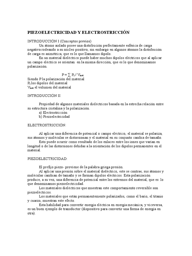 Piezoelectricidad y Electrostricción | PDF | Piezoelectricidad | Dipolo