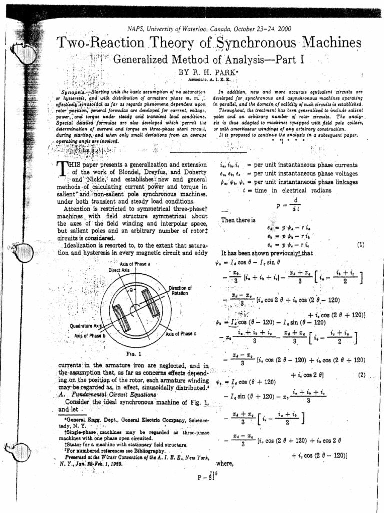 Two Reaction Theory of Synchronous Machines | PDF | Series And Parallel Circuits | Rotation ...