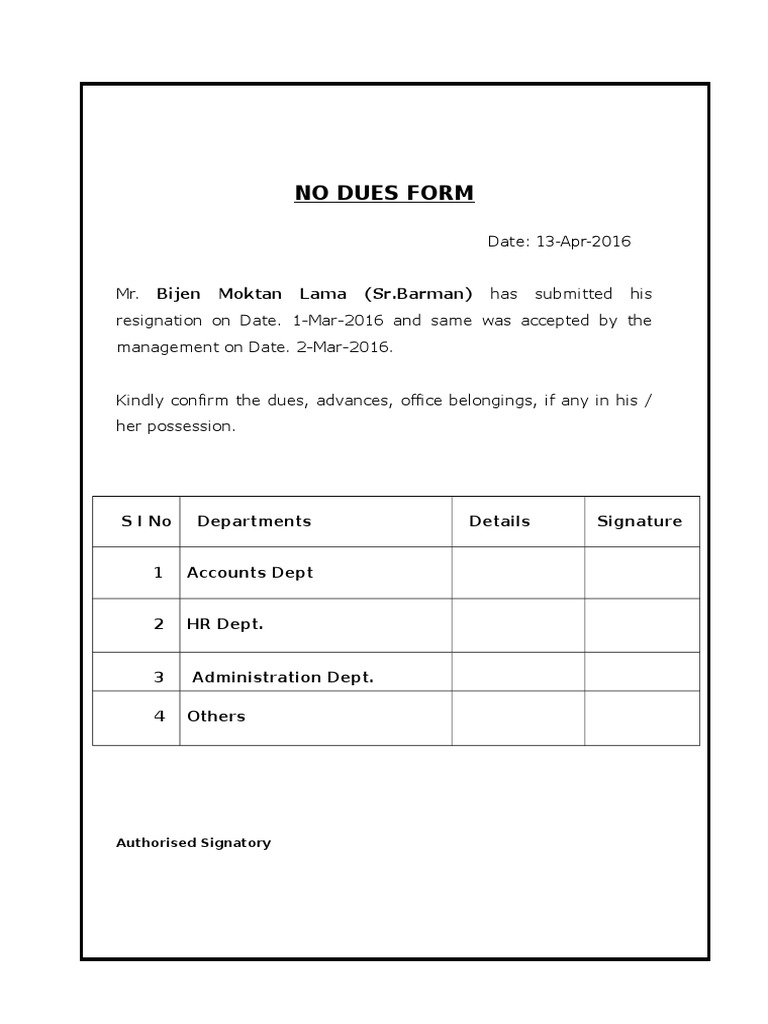 No Dues Form: S L No Departments Details Signature | PDF