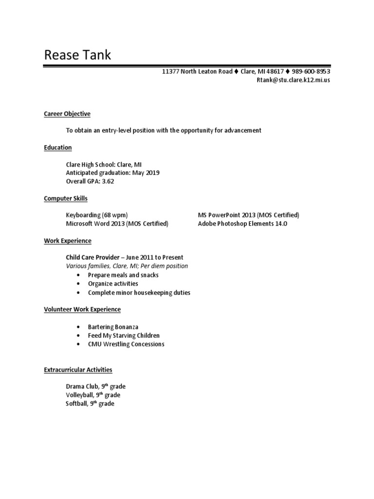Rease Tank's Resume and References | PDF
