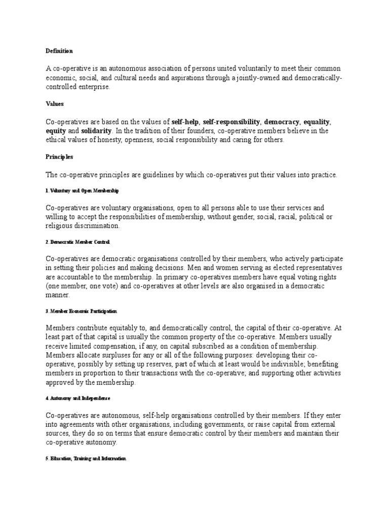 Cooperative Identity Statement | PDF | Cooperative | Sociological Theories