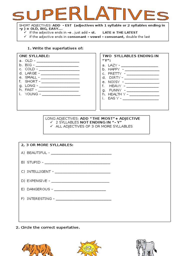 Write The Superlatives Of: Two Syllables Ending in "Y": One Syllable | PDF