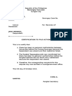 Certificate To File Action From The Barangay Sample | PDF
