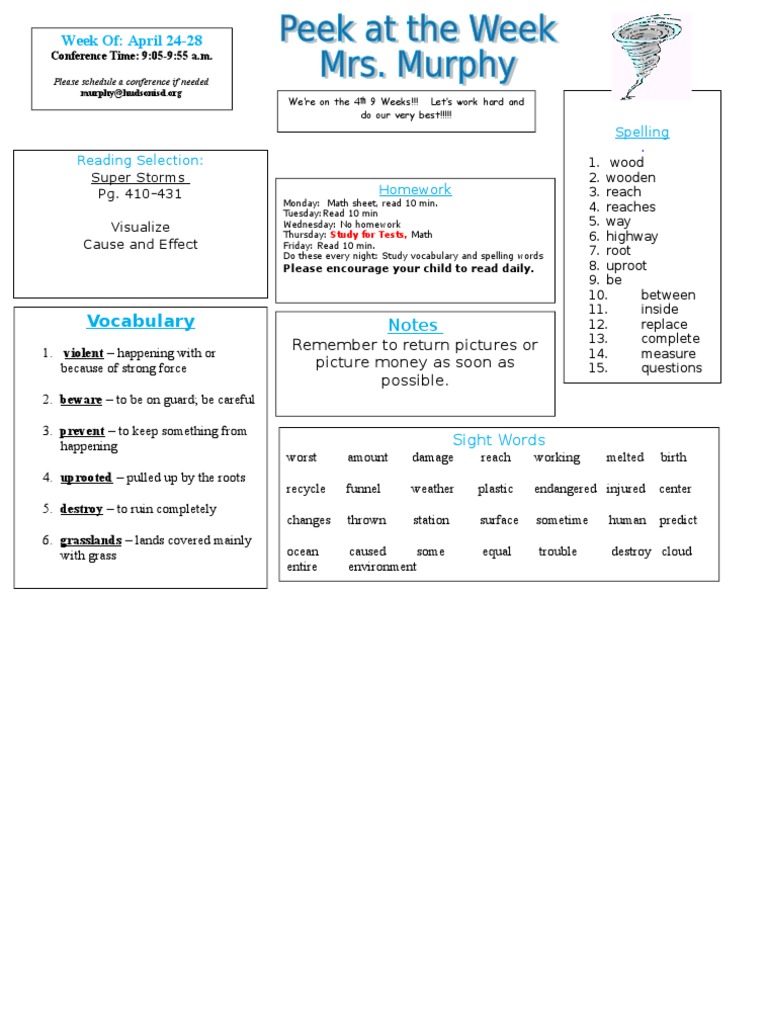 Weekly Homework and Vocabulary Guide | PDF