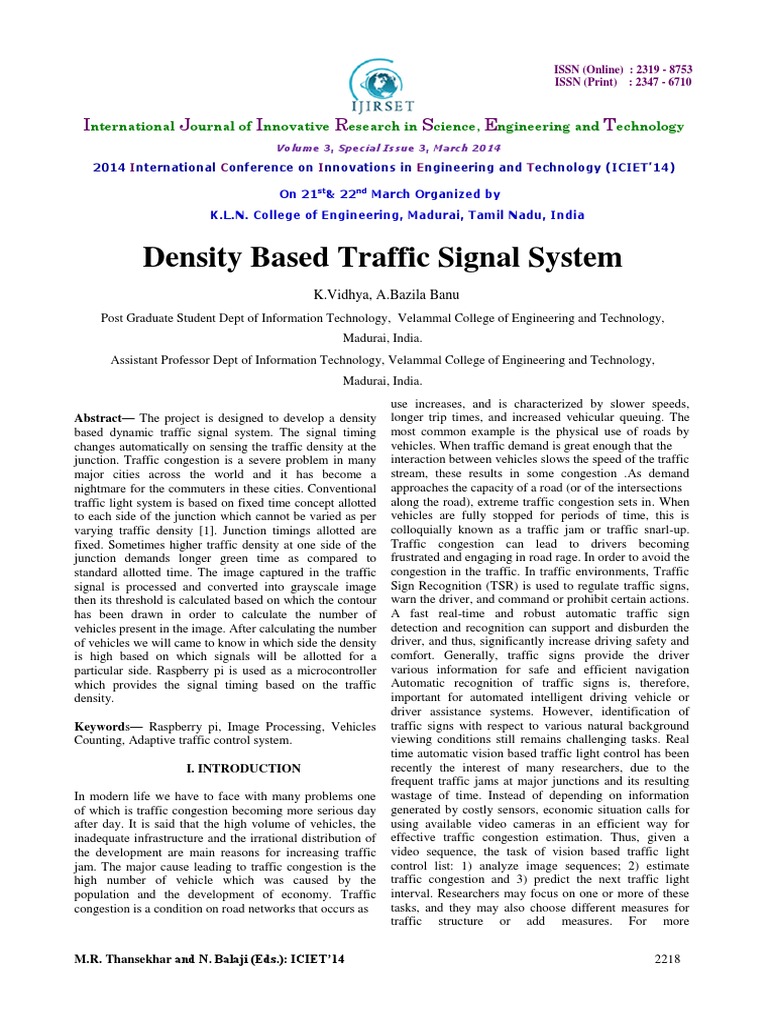 Density-Based Traffic Signal System | PDF | Traffic Congestion | Traffic
