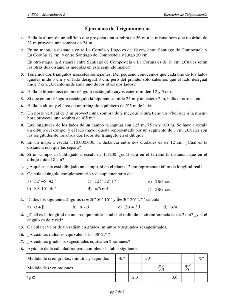 M4 - Ejercicios de Trigonometria | PDF | Triángulo | Trigonometría