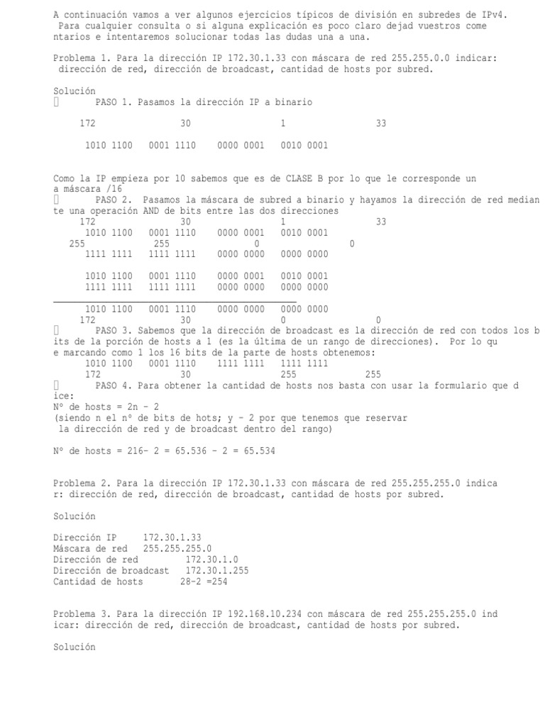 Ejercicios de Subneteo | PDF | Dirección IP | Protocolos de comunicaciones