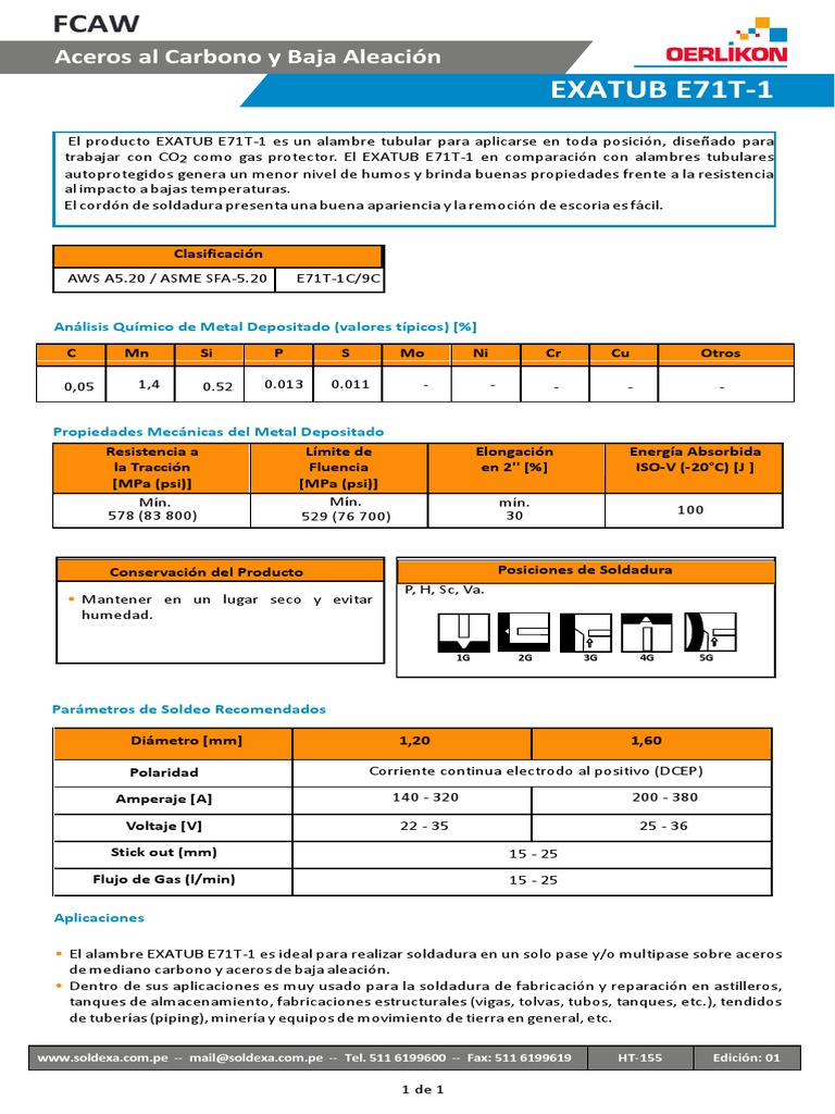 Alambre Tubular EXATUB E71T-1 para Soldadura | PDF