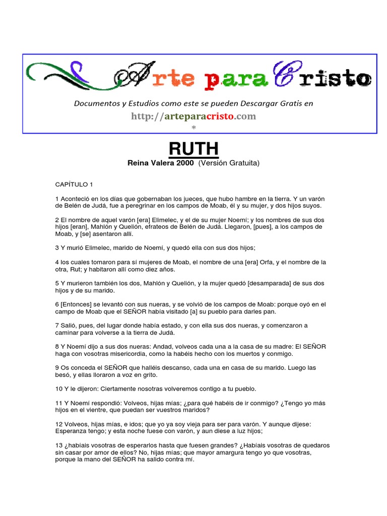 RUTH - Reina Valera 2000 - Versión Gratuita - Arte para Cristo | PDF ...