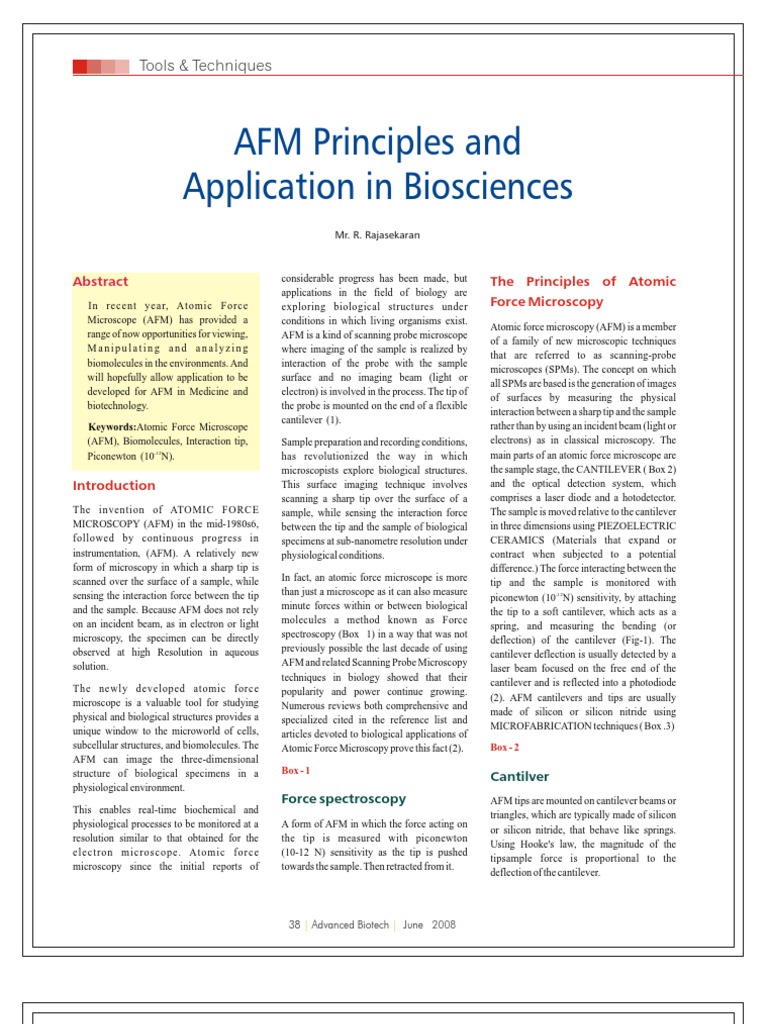 AFM Principles and Application in BioSciences | PDF | Atomic Force Microscopy | Microscope