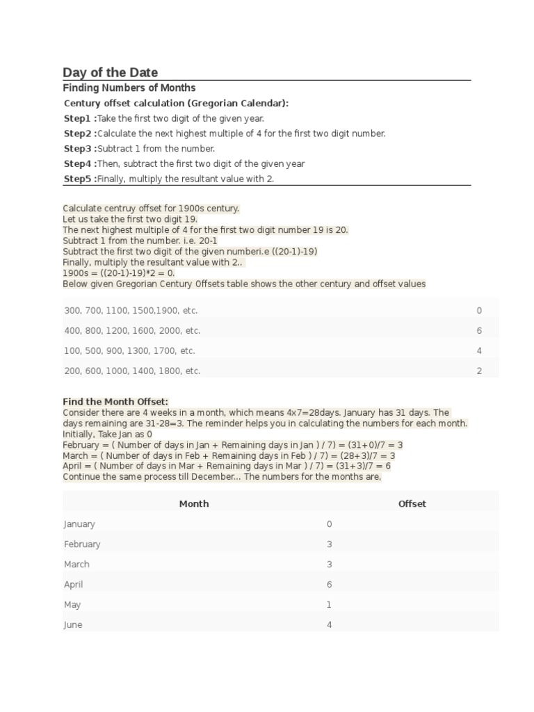 Calendar Calculation Techniques | PDF