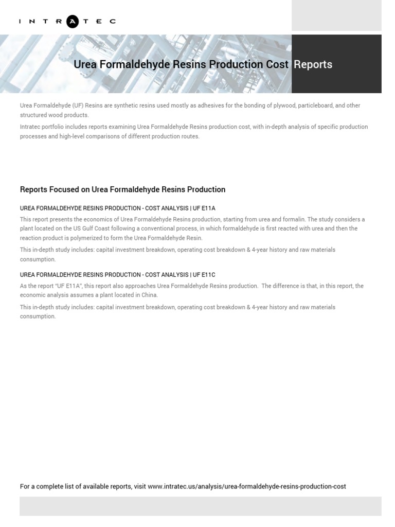 Techno-Economic Assessment About Urea Formaldehyde Resins | PDF ...