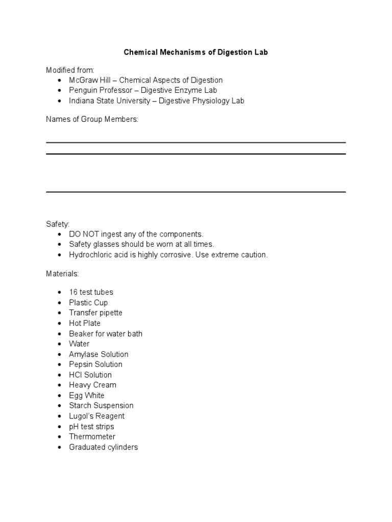 Chemical Mechanisms of Digestion Lab | PDF | Digestion | Starch
