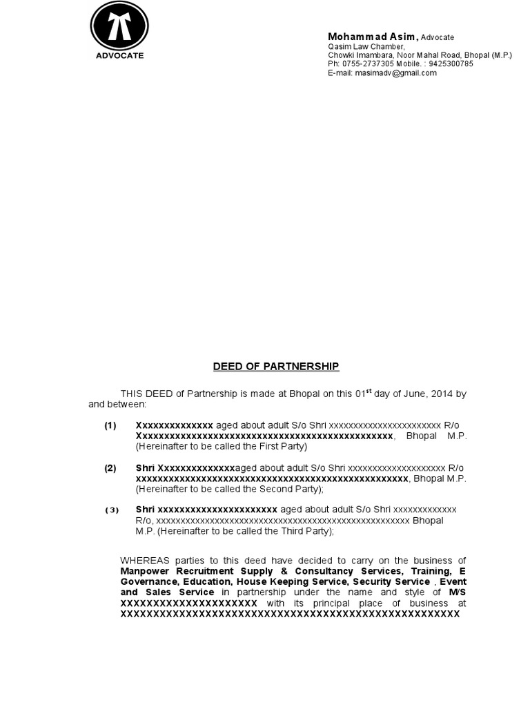 Format Partnership Deed New | PDF | Partnership | Expense