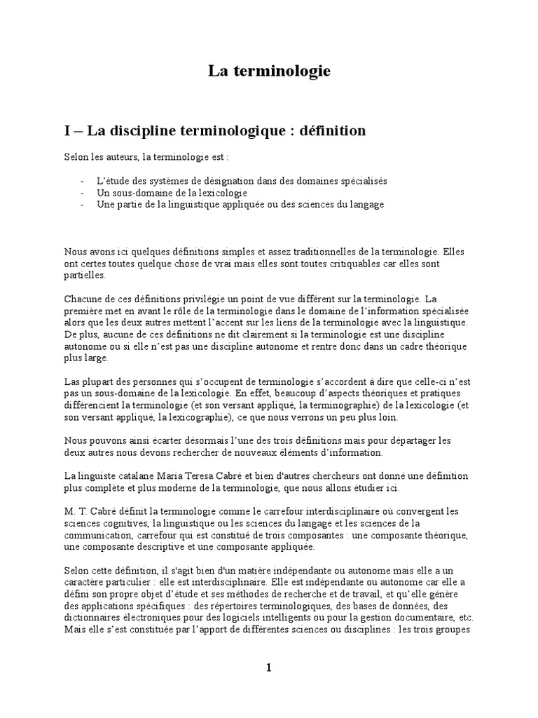 Définition et rôle de la terminologie | PDF | Dictionnaire | Linguistique