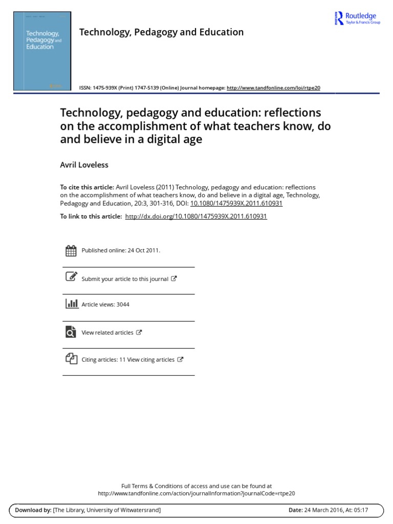 Technology, Pedagogy and Education Reflections On The Accomplishment of ...