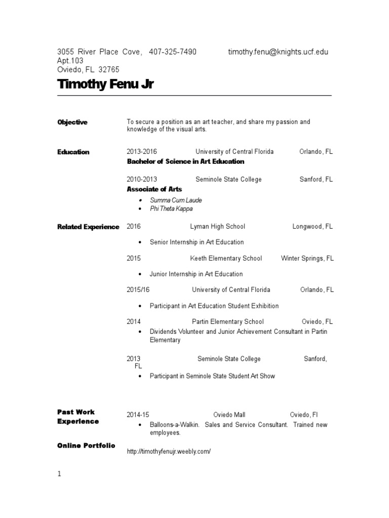 Art Teacher Resume of Timothy Fenu Jr | PDF