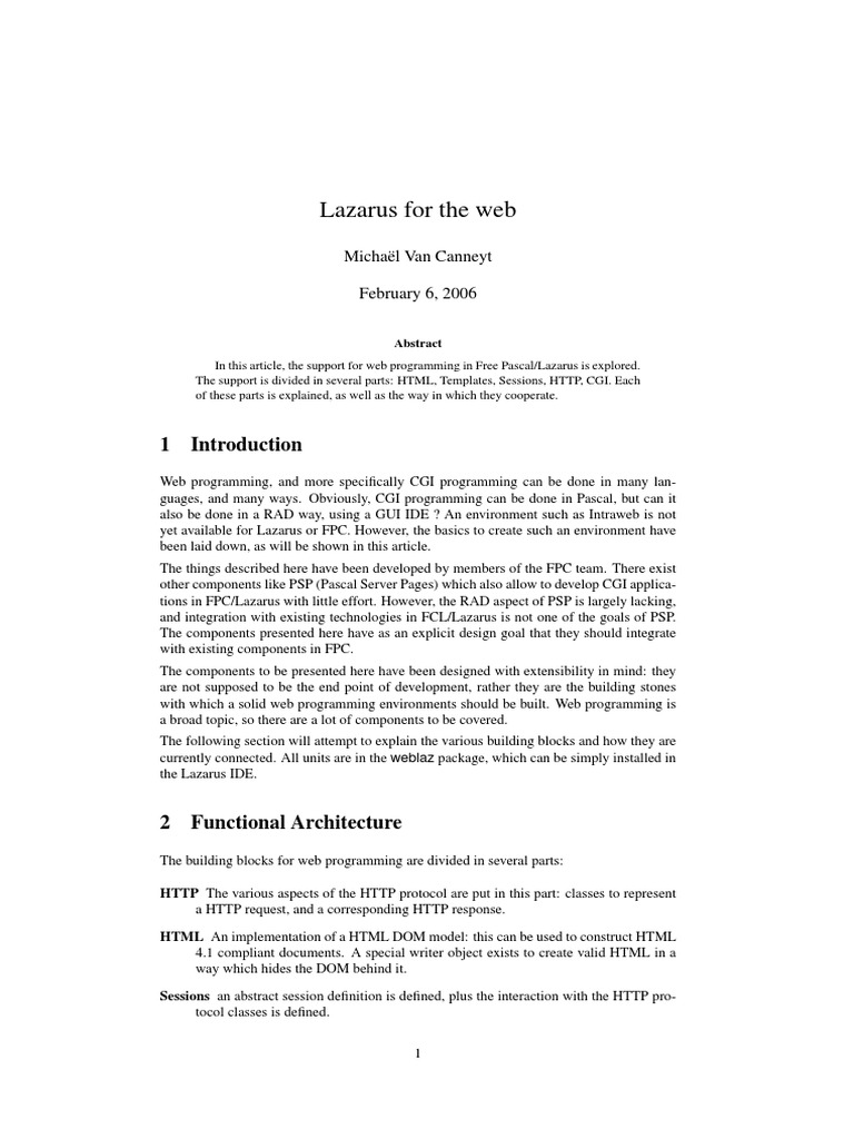 Lazarus For The Web | PDF | Http Cookie | Class (Computer Programming)
