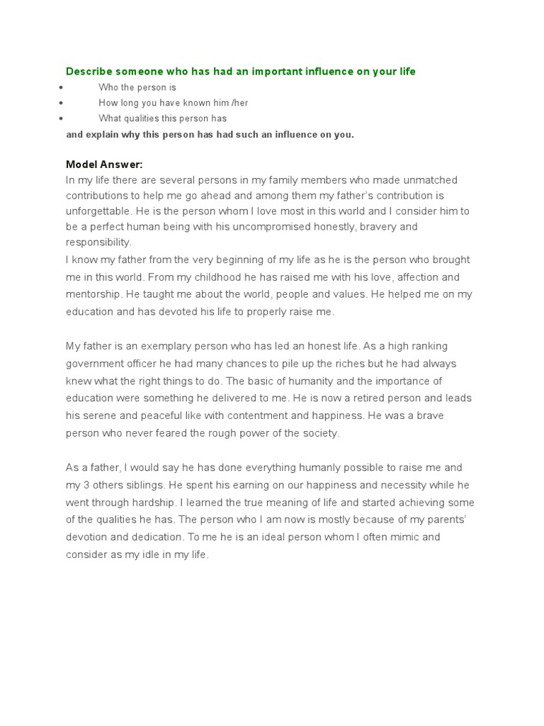 Describe Someone Who Has Had An Important Influence On Your Life | PDF ...