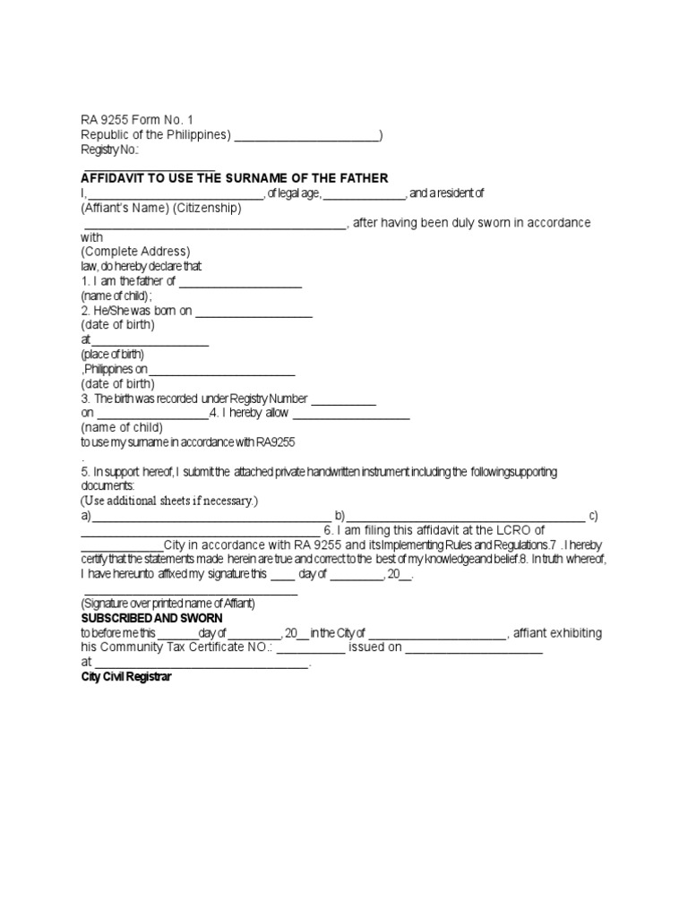 RA 9255 Form No.1 (AUSF) | PDF | Affidavit | Document