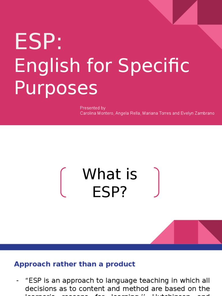 ESP: English for Specific Purposes Overview | PDF | Teachers | Reading ...