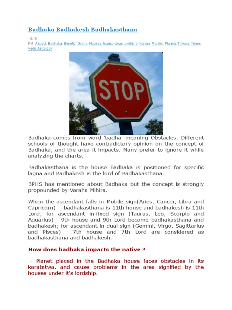 Badhaka Badhakesh Badhakasthana | PDF | Astrological Sign | Astrology