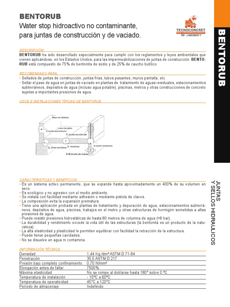 Ficha Técnica de BENTORUB | PDF | Acero | Agua