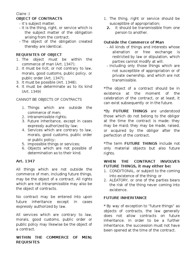 Object of Contracts | Consideration | Surety Bond