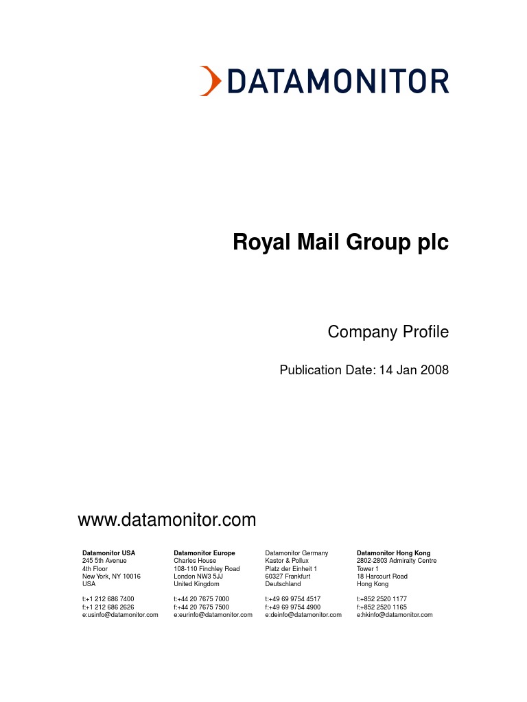 Royal Mail Group PLC: Company Profile | PDF | Pension | Mail