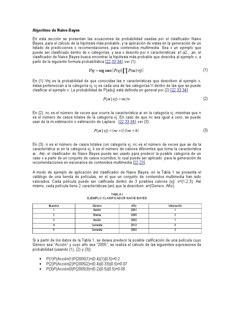 Algoritmo Naive Bayes | PDF | Probabilidad | Áreas de informática