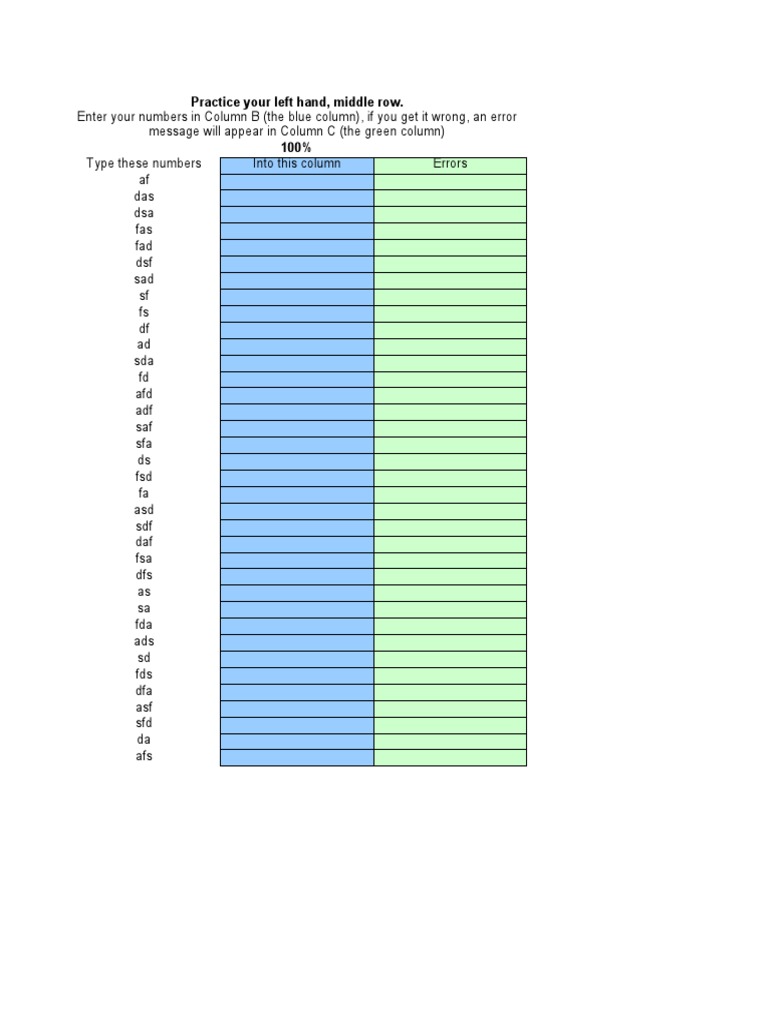 Typing Practice: Left & Right Hand Rows | PDF