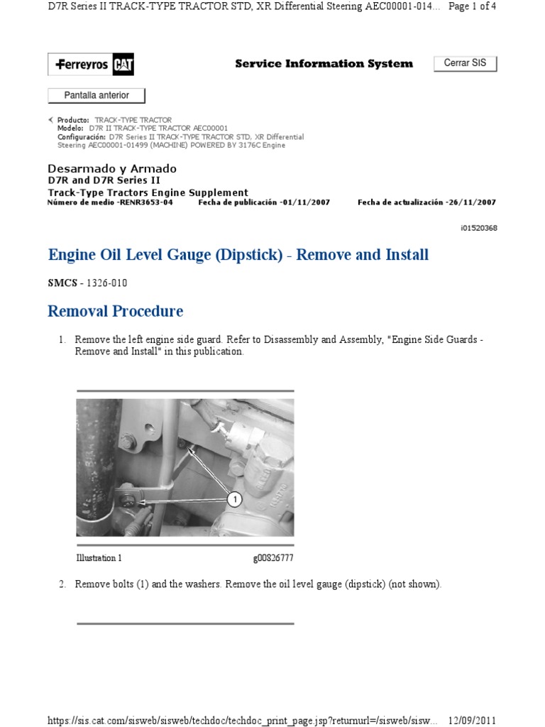 Engine Oil Level Gauge (Dipstick) - Remove and Install: Cerrar SIS | PDF