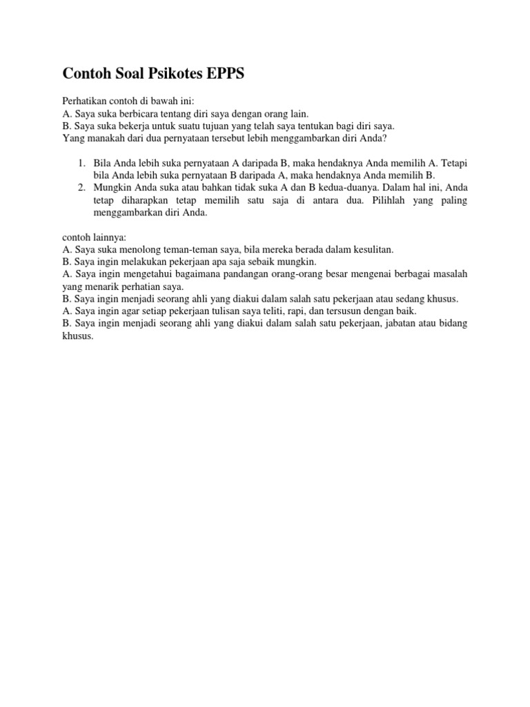 Contoh Soal Psikotes EPPS | PDF