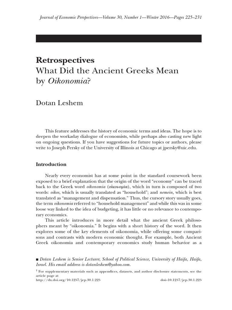 An Analysis of the Ancient Greek Concept of Oikonomia and How it ...