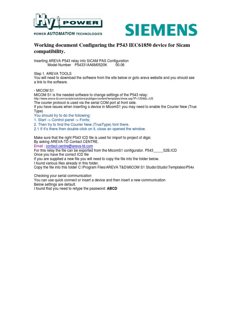 Configuring P543 for Sicam Compatibility | PDF | Computer File | Relay