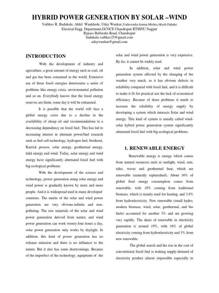 Hybrid Solar-Wind Power Generation | PDF | Electricity Generation ...