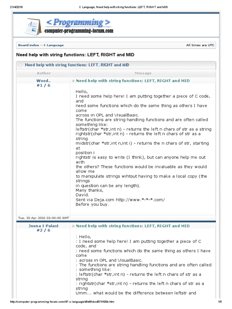 C Language Functions LEFT, RIGHT and MID | PDF | String (Computer ...