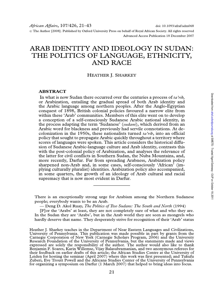 Sharkey J. 2007 Arab Identity and Ideology in Sudan The Politics of ...