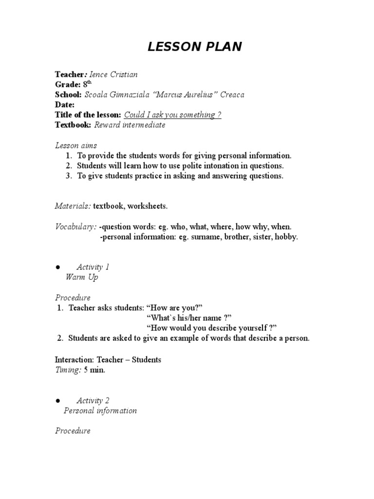 8th Grade Lesson on Asking Questions | PDF | Language Arts & Discipline ...